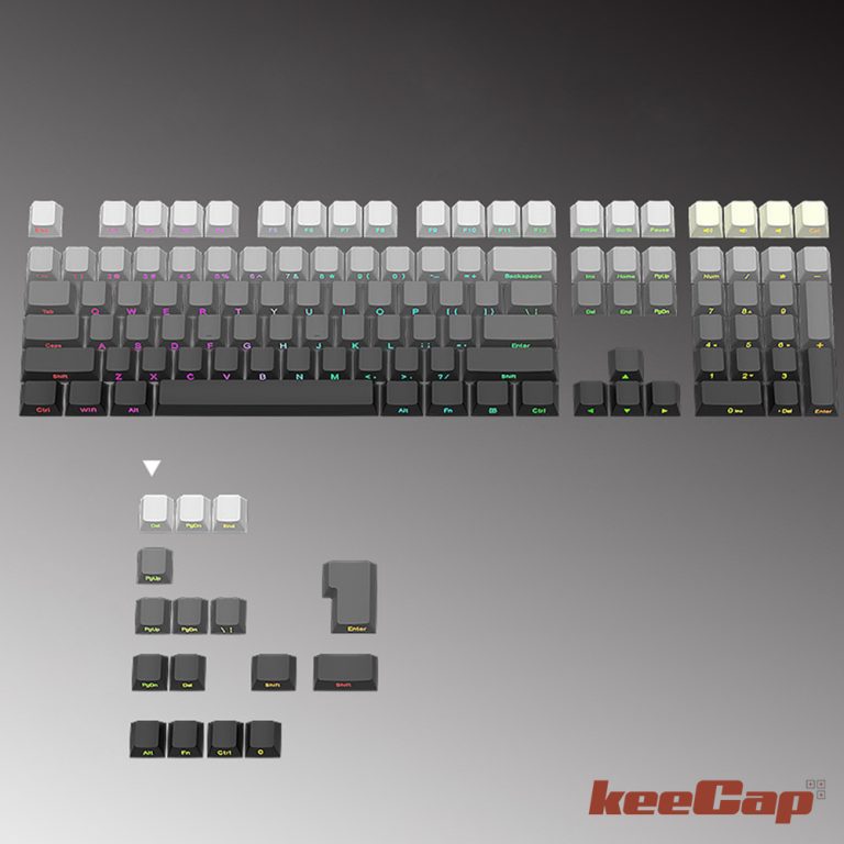 Bộ keycap xuyên led gradient black-white (124 phím - chất liệu PBT ...